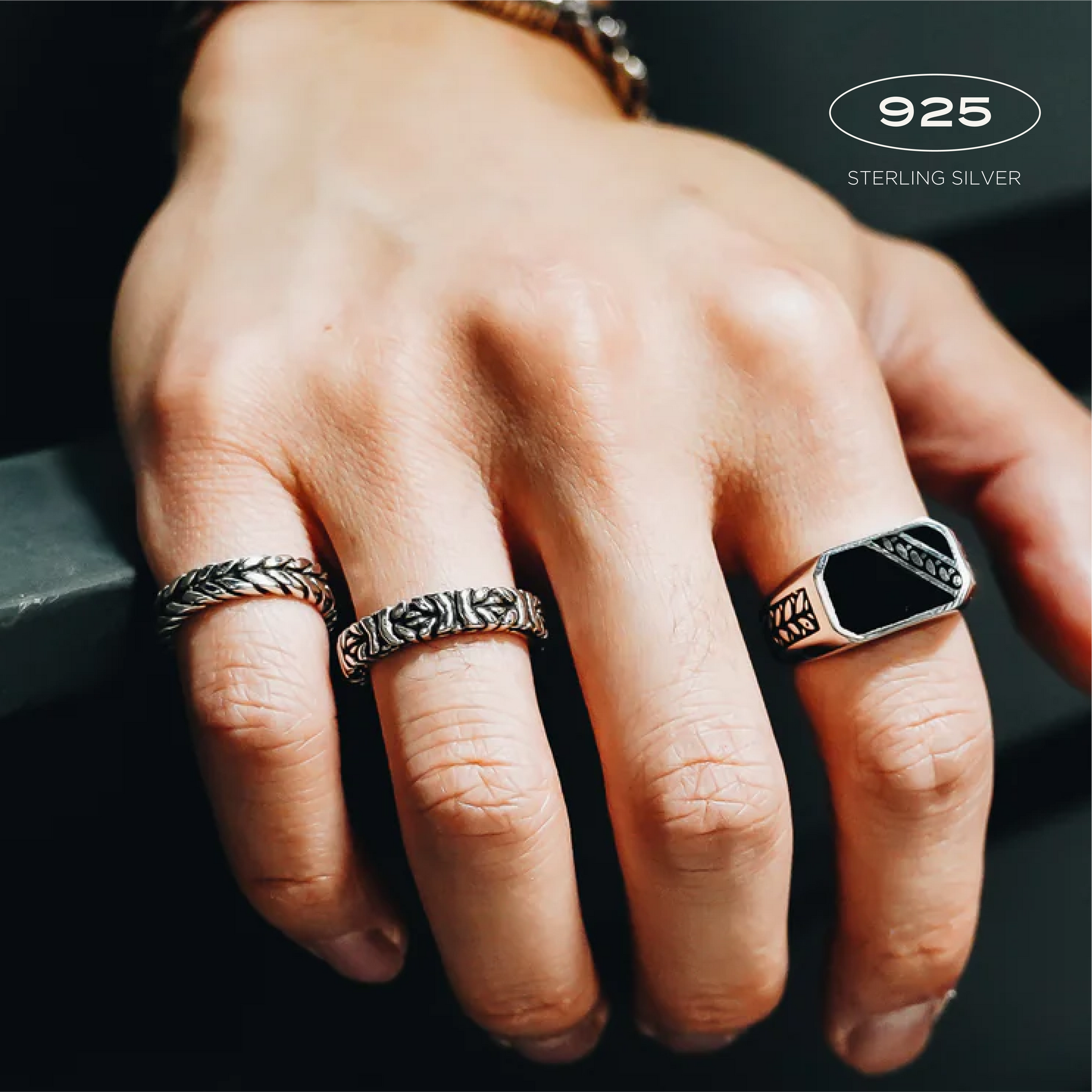 Handcrafted Sterling Silver Ring with Black Resin Details (Sizes 5-12 ...